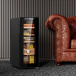 TUATNUT 36L Electric Cooler Cabinet for Bar & Home, Made with Spanish Cedar Wood Shelves & Drawer with Hygrometer, LED Touch Screen, Cooling Function, Quiet Operation, Mens Gifts (Only Cooling)