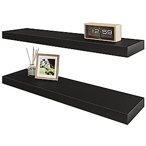 BAMEOS Floating Shelf ,Wall Shelf,Decor Wall Mounted Shelves ,Hanging Shelf Set L24xW6 for Bathroom Kitchen Living ,Kitchen,Room Bedroom Storage,Black