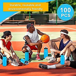 Mumufy 50 Pcs Sports Water Bottles Bulk 20 oz Plastic Water Bottles Reusable Mountain Bike Water Bottle Leakproof Blank Water Bottles for Sporting Events Boys Girls Adults (Light Blue)