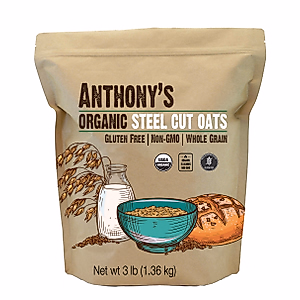 Anthony's Organic Steel Cut Oats, 3 lb, Gluten Free, Non GMO, Irish Oatmeal, Whole Grain