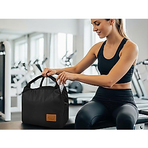 Aosbos Black Lunch Bag Women Teens Insulated Lunch Box Men Adult Lunchbox Lunch Tote Reusable Meal Prep Container Bag Bento Box Cooler Bag for Work Office Picnic Loncheras Para Hombres Mujer