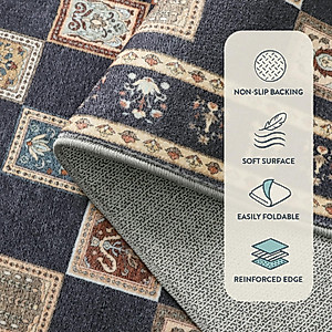 Lahome Checkered Runner Rug, Vintage Hallway Runner Non Slip, Machine Washable Distressed Rug for Kitchen, Retro Runner for Bathroom Laundry Entryway (Purple/Multi, 2.5x8)