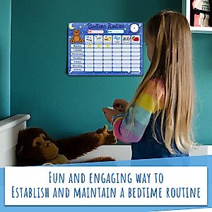 Amonev Magnetic Bedtime Routine Chart Reward Chart and Sleep Training Stay in Bed Chart for Boys Girls Toddlers and Young Children with Magnetic Stars. Reusable Wall Chart. Two Child.