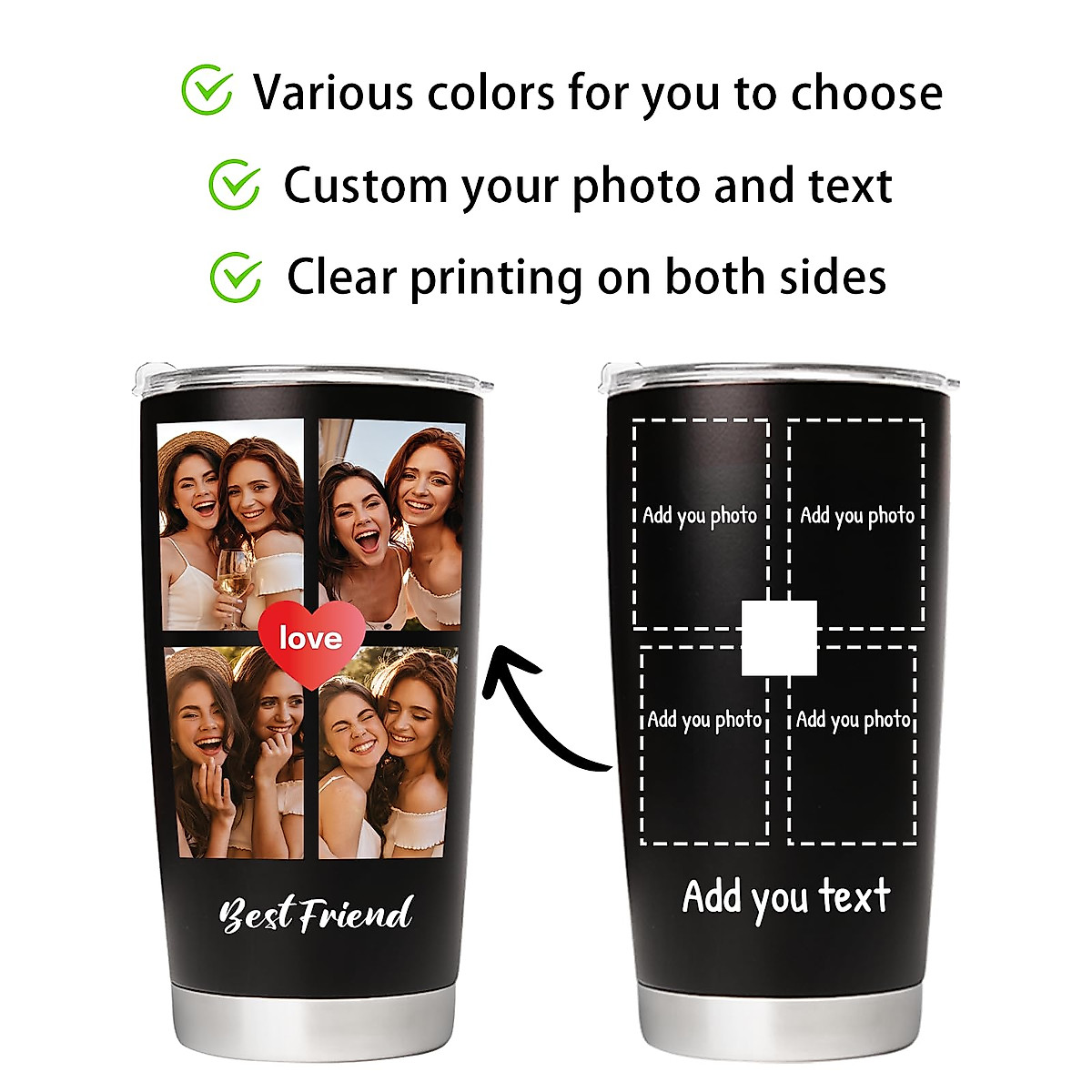 Personalized Tumbler with Pictures Text Name, Custom Photo Stainless Steel Tumblers 20oz, Personalized Travel Cup, Personalized Gifts for Women Men Dad Fathers Day Birthday