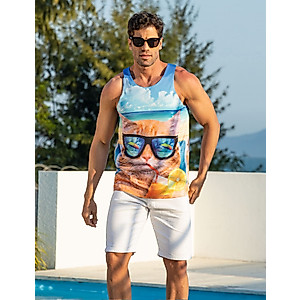 Goodstoworld Men Beach Tanks Tops 3D Printed Boys Fashion Sleeveless Shirts Juniors Hawaii Graphic 2022 Party Beach Glasses Cat T Shirt Tee
