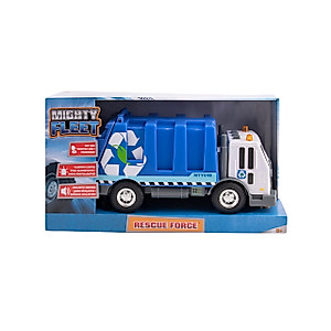 Mighty Fleet Rescue Force 12" Garbage Truck Toy - Realistic Lights & Sounds, Detachable Recycling Bin, Free Wheeling Play, Ages 3+