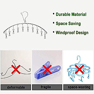 PELLUM Clothes Drying Rack, Stainless Steel Drying Hanger, Sock Drying Rack, Baby Hangers, Swivel Hook Wind-Proof Clothes Hangers for Drying Towels, Drying Socks, Bras, Underwear, Diapers (Arc-shaped)