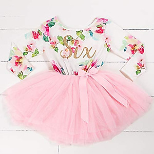 Grace & Lucille Children's Birthday Dress (6th Birthday) (Pink Floral Long Sleeve, Gold, 6T)