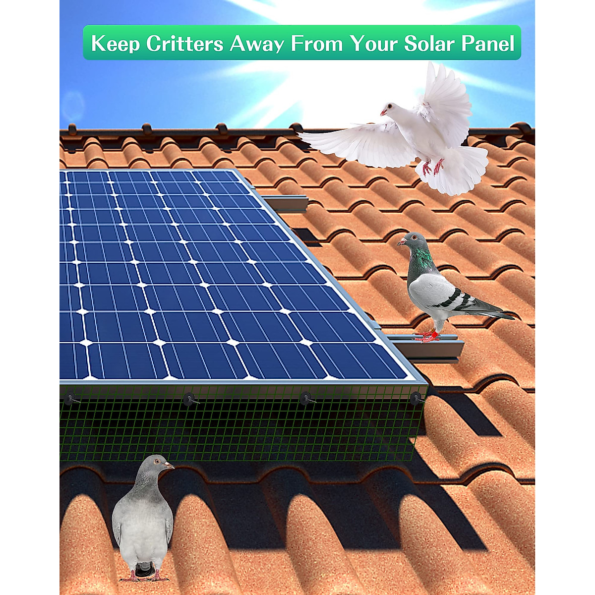 FUTRPOW Solar Panel Bird Guard,6inx120ft Critter Guard with 100pcs Fastener Clips,PVC Coated Galvanized Critter Guard for Solar Panels,Solar Panel Mesh with Plier,Gloves for Bird Proofing