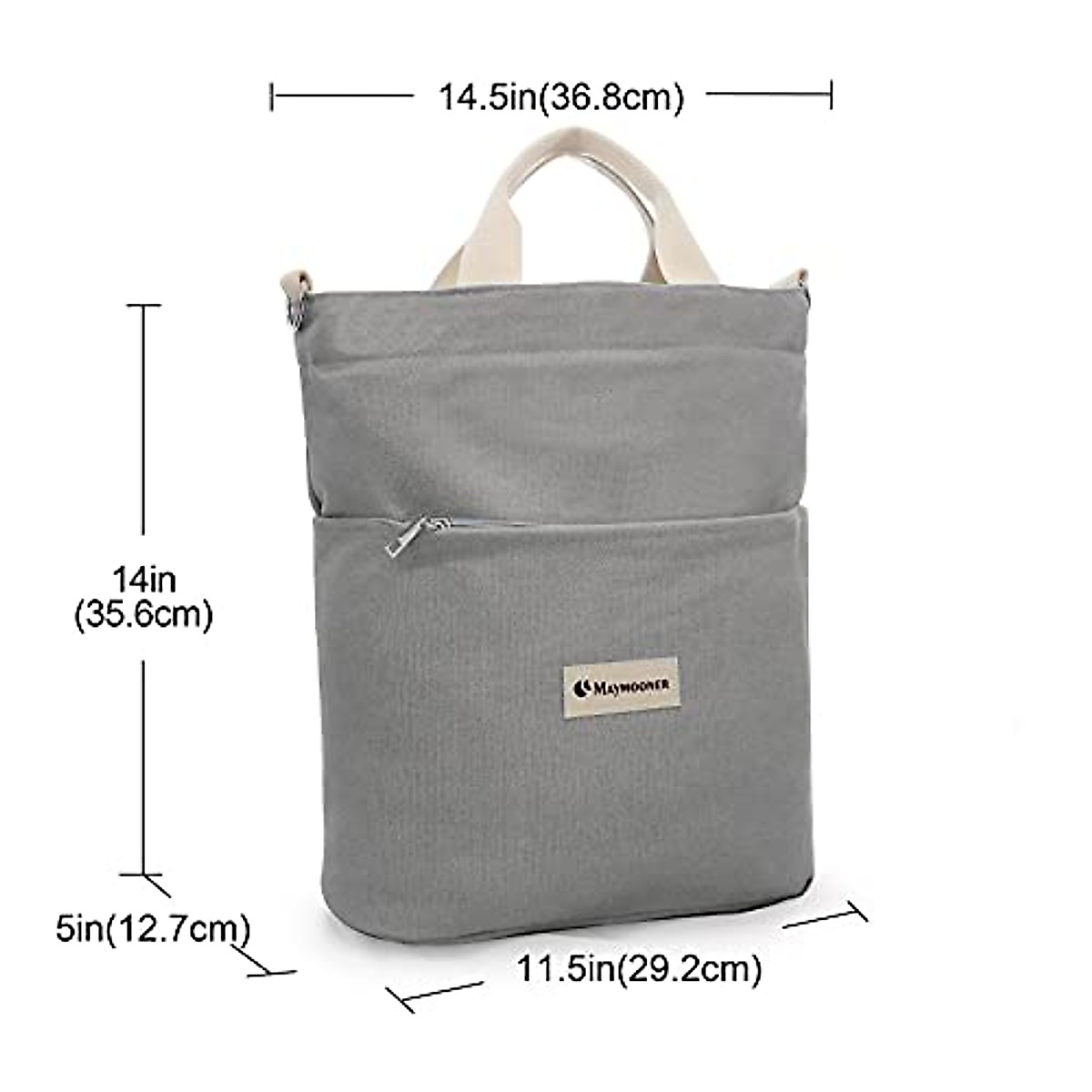 Canvas Tote Bag with Zipper and Pocket, Casual Shoulder Work Bag for Women Crossbody Handbags School Planner Hobo Bag Grey