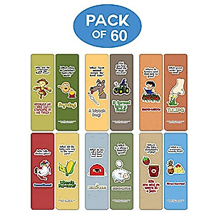 Creanoso Farm Jokes Bookmarks (60-Pack) - Premium Quality Gift Ideas for Children, Teens, & Adults for All Occasions - Stocking Stuffers Party Favor & Giveaways