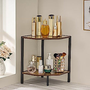 HOMCENES Corner Shelf Stand, Industrial 2 Tier Wall Corner Bookshelf with Metal Frame, Corner Display Rack Plant Flower Shelf, Corner Shelves for Living Room Decor, Bedroom, Bathroom, Rustic Brown