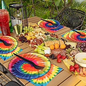 50 Guests Tie Dye Plates and Napkins Party Supplies Tie Dye Party Decorations Disposable Tableware Set Tie Dye Birthday Dinnerware Favor for Kids Girls Baby Shower Birthday Party Graduation, 200PCS