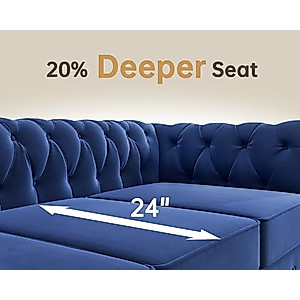 Morden Fort Classic Chesterfield Loveseat Set 60'', Tufted Loveseat Sofa Set with Solid Wood Legs Thick Cushion, Pet-Friendly 2-Seater Sofa Couch for Living Room Bedroom Apartment - Velvet Blue