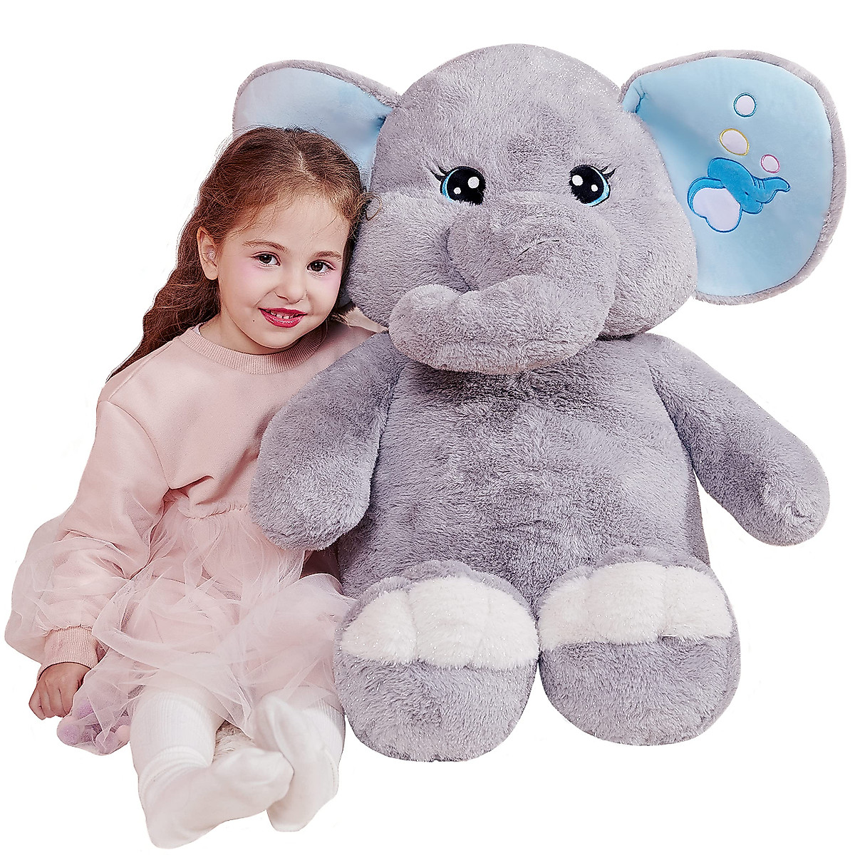 IKASA Giant Elephant Stuffed Animal Plush Toy,Large 30" Cute Jumbo Soft Toys,Huge Big Size Fluffy Plushy Fat Oversized Plushie,Gifts for Kids