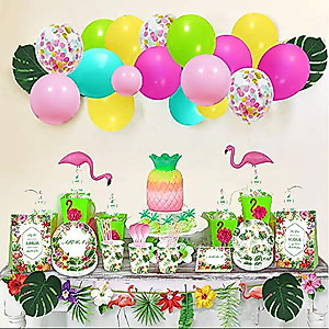 Tropical Balloons Garland Kit,117 pcs Hawaii Luau Party Balloons, Hot Pink Green Blue and Confetti Balloons for Tropical Theme Birthday Party Baby Shower Jungle Hawaii Luau Party Decorations.