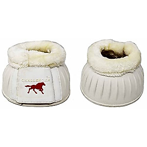 CHALLENGER Horse Large Training Ribbed Rubber Hoof Impact Overreach Protection Fleece Lined Bell Boots White 41HI01WH-L