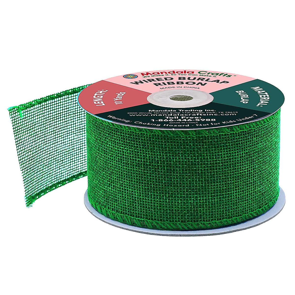 Mandala Crafts Green Burlap Wired Ribbon 2 Inches Wide Jute Ribbons for Crafts - 10 Yds Roll Rustic Burlap Wrap Trim Ribbons for Wreaths Bows Party Decoration