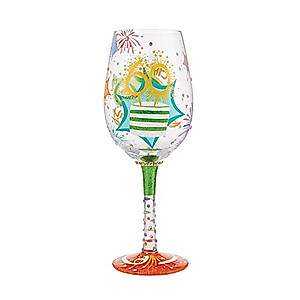 Enesco Designs by Lolita Happy 60th Birthday Hand-Painted Artisan Wine Glass, 1 Count (Pack of 1), Multicolor