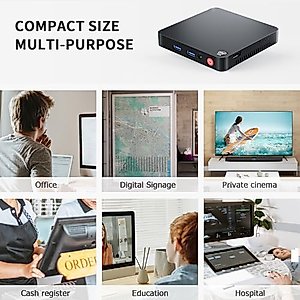 T5 Mini PC,Intel Processor N4020(up to 2.8GHz,4M Cache),Mini Computer with 4GB RAM+64GB eMMC,Dual Screen Display,HDMI+DP,USB3.0,2.4G/5GHz Dual WiFi 5, BT5.0,Gigabit Ethernet,Auto Power On