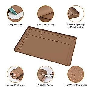 Under Sink Mat for Kitchen Waterproof, 34" x 22" Silicone Thicken Trimmable Cabinet Mat, Under Sink Drip Tray for Kitchen Bathroom Cabinets, , Adjustable Size, Hold up to 3.3 Gallons Liquid (Brown)