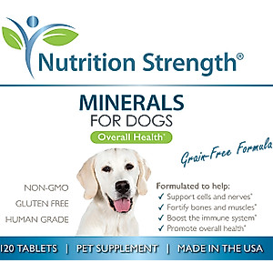 Nutrition Strength Minerals for Dogs, Support Cells & Nerves, Fortify Bones & Muscles, Promote Overall Health with Calcium, Phosphorus, Magnesium, Potassium, Selenium, Iron, Zinc, 120 Chewable Tablets