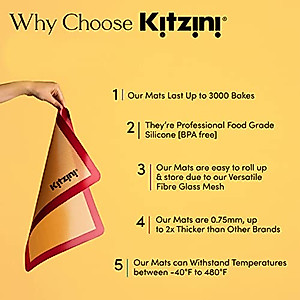 Kitzini Silicone Baking Mat Set. Non-Stick Silicone Mats for Baking. 4 Half Baking Sheets. BPA Free. Professional Grade Silicon Baking Sheet. Silicone Baking Mats for Cookies, Macarons & Pastry