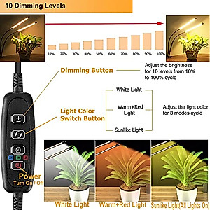 FRGROW Grow Lights for Indoor Plants Full Spectrum, Plant Grow Lights, 3000k/5000k/660nm Plant Growing Lamps, Clip on Plant Lamp with White Red LEDs, Timer Setting, 10-Level Dimmable(2-Head)