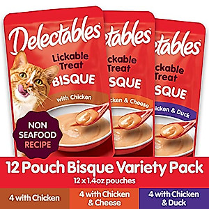Delectables Bisque Non-Seafood Lickable Wet Cat Treats, Variety Pack, 12 Count (Pack of 1)