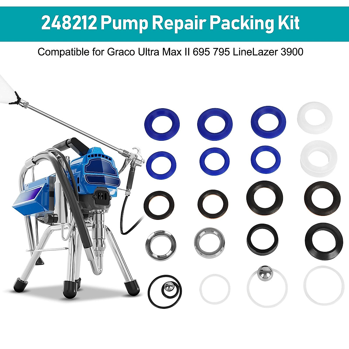 Pump Repair Kit for Graco 695-248212 Airless Paint Spray Pump Repair Kit for Graco Ultra Max II 695 795 LineLazer 3900 | Sprayers Accessories Aftermarket