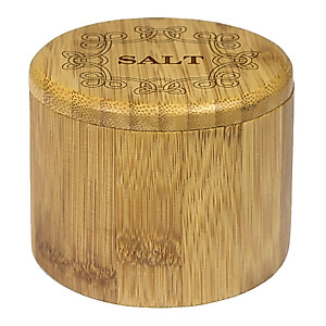 Totally Bamboo Salt Cellar Bamboo Storage Box with Magnetic Swivel Lid, 6 Ounce Capacity, Celtic Knot Engraved on Lid