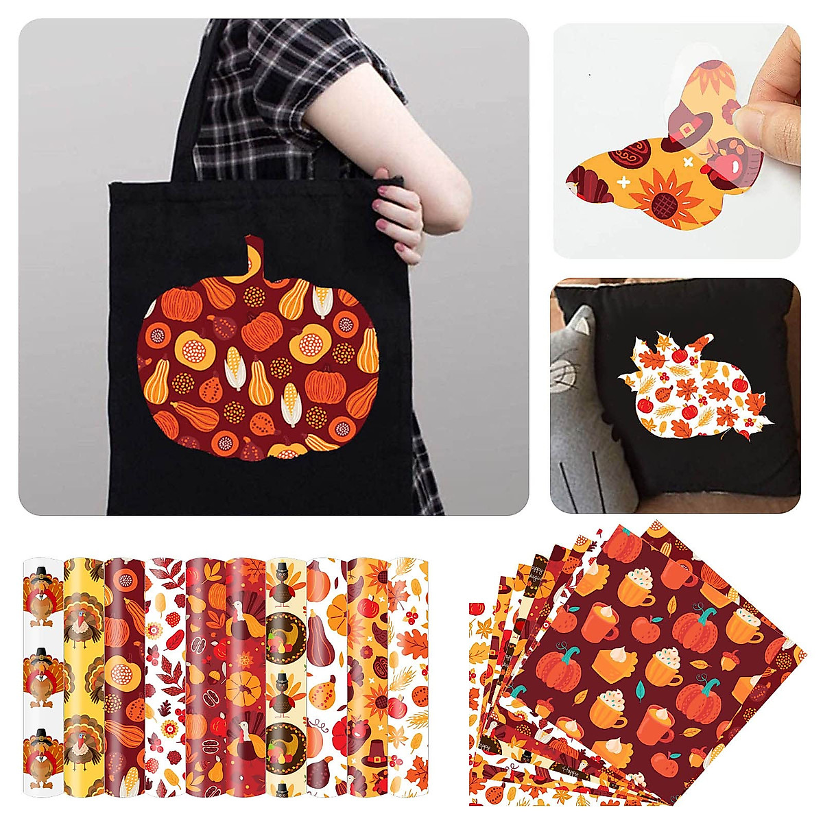 Fall Thanksgiving Halloween Christmas Heat Transfer Vinyl Rainbow Stripe Pattern Vinyl Vinyl Bundling Roll Soft Metal HTV Vinyl for Ironing Clothes and Other Fabrics Pattern Vinyl (A1-I, One Size)