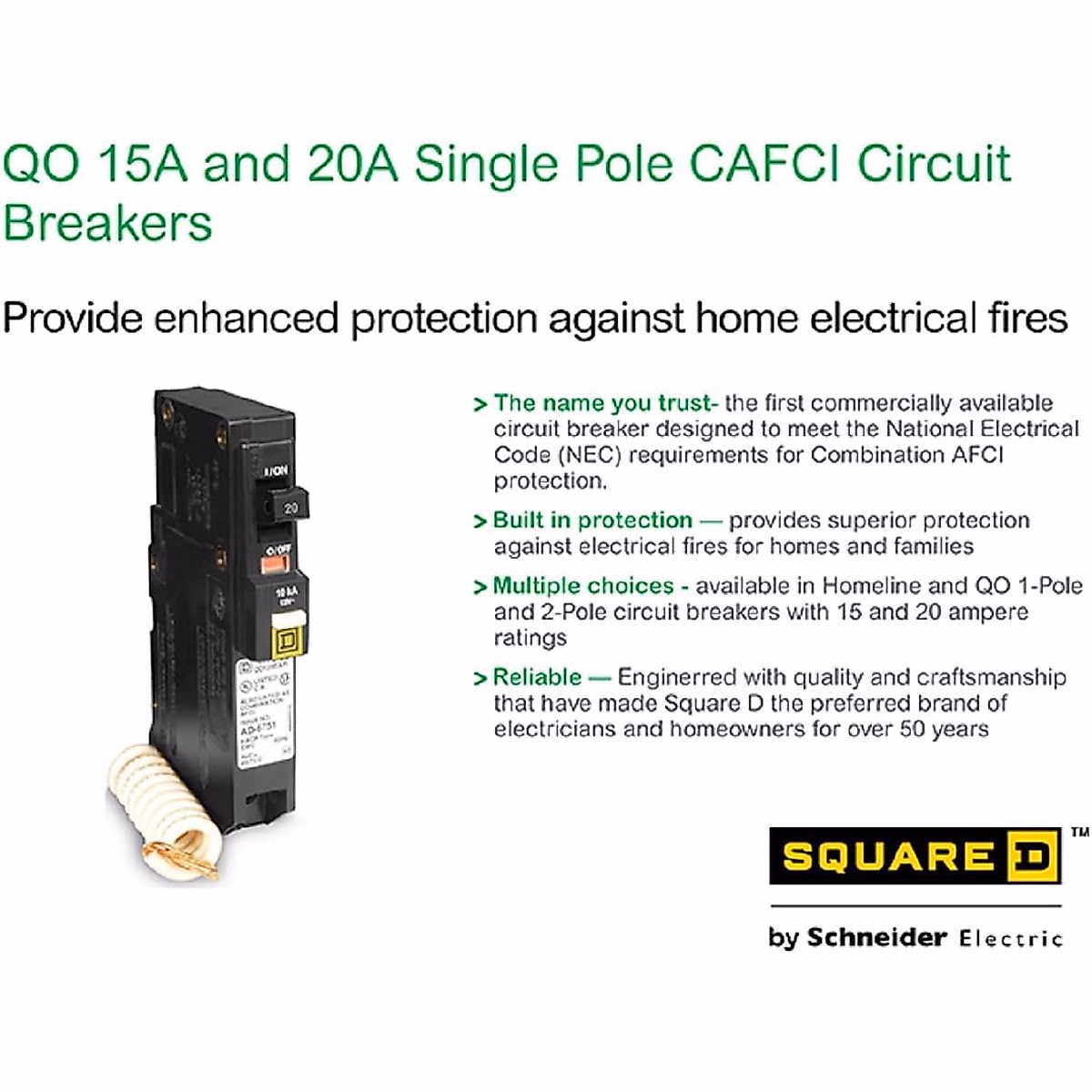Square D QO120CAFI QO 20A Arc Fault Breaker