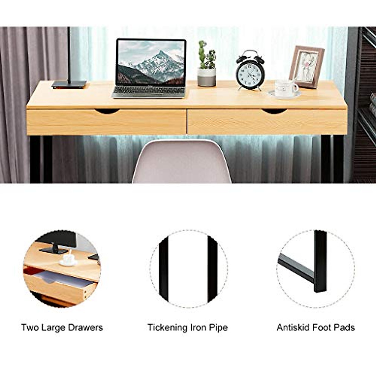 NDGDGA Desktop Computer Desk with Drawers for Small Spaces, Modern Home Office Laptop Table, Multipurpose Gaming Writing Study Computer Table Wooden Workstation (Yellow, 47.2 x 20.5 x 29.5 inches)