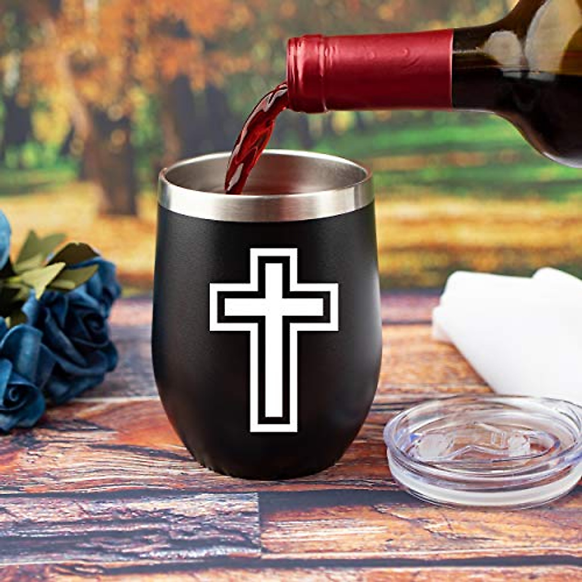 Religious Gifts for Women - 12 Ounce Stainless Steel Tumbler/Mug with Lid for Coffee or Cold Drinks | Men Spiritual Cross Fathers Day or Dad | by JENVIO