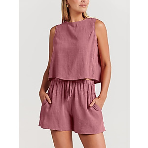 ANRABESS Women’s Summer 2PC Outfits Shorts Sets Sleeveless Crop Top Romper Lounge Matching Set Workout Tracksuit Set Beach Vacation Boho Clothes 806shenfen-L, Pink