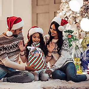 Moretoes 48pcs Christmas Drawstring Gift Bags with 10 Sizes 10 Designs Assorted Sizes Foil Wrapping Sacks Pouches Santa Goody Bags Xmas Holiday Presents Party Favor