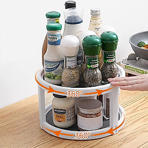 CheeseandU 2 Tier Lazy Susans Turntable - 10 Inch Pantry Cabinet Lazy Susan Storage Turntable Space Saving Rotating Spice Rack for Spices, Condiments, Baking, Bathroom