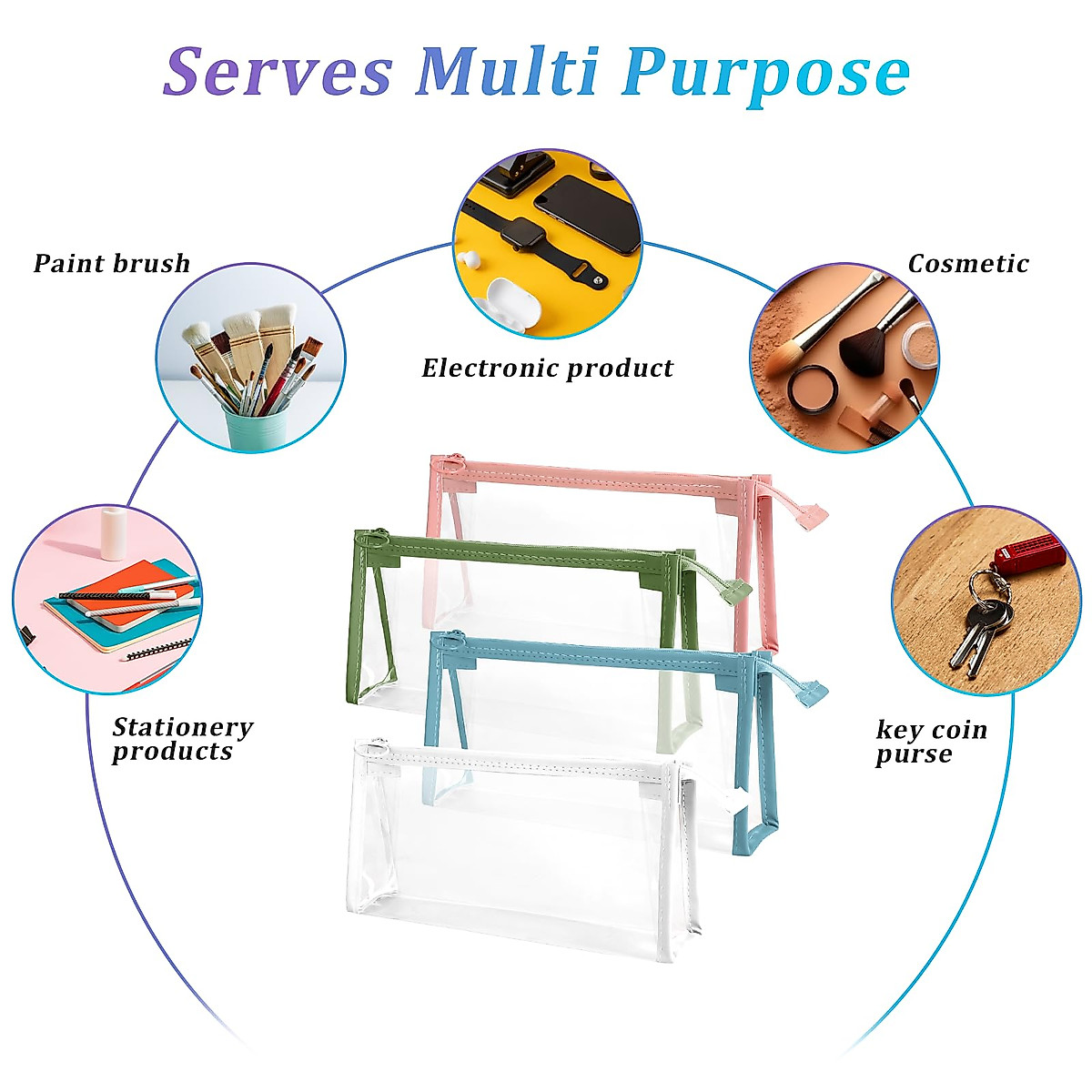 salbsever 4 Pcs Clear Pencil Bag Pencil Case with Zipper Pen Pouch Transparent Marker Pouch Pencil Case Travel Toiletry Cosmetic Makeup Bag Pencil Storage Bag Multifonction Organizer Bag for Adults