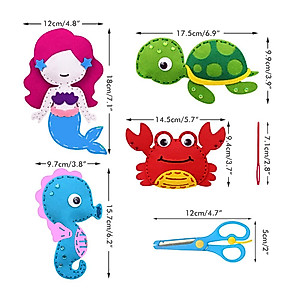 Felt Sewing Kit,8 Pcs Ocean Animals Sewing Kit Mermaid DIY Art Craft Felt Set Beginners Sewing Set for Boys and Girls Educational Gift