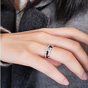 Lun Detail 18K Plated Platinum/Rose Gold Cute Bee Honeycomb Ring Minimalist Women's Geometric 3PCS Set Shiny Cubic Zirconia Diamond Hexagonal Wedding Anniversary Eternity (6#, Platinum)