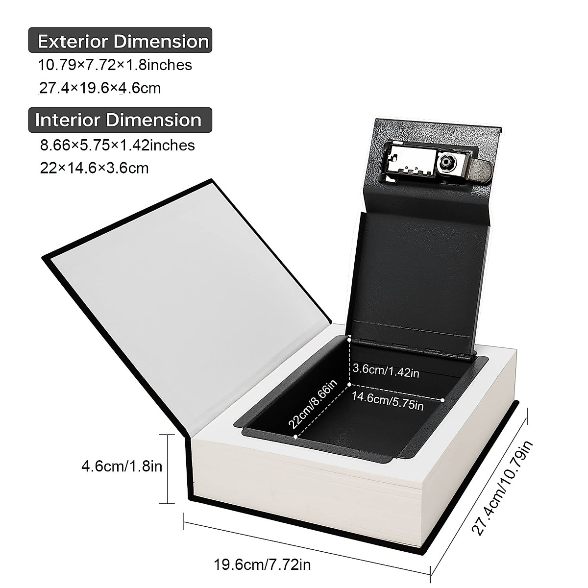 Leather Book Safe (Size 10.79"×7.72"×1.97") Real Paper Secret for Jewelry, Money and Cash, Diversion Book Safe,Hollow with Hidden, Combination Lock (L, Bible-Combination)