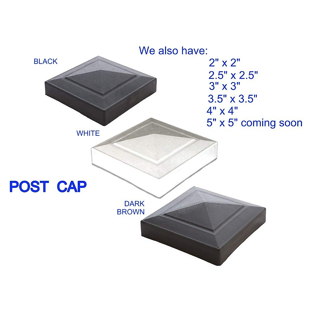 Plastic Post Cap, designed for 4 x 4 in. Elegant White color, 8 pcs. for The Wood 4"x4" Post You Must use The 3.5"x3.5" Cap.Extreme Weather Resistant, Made in USA. ONLY Delivery from USA.