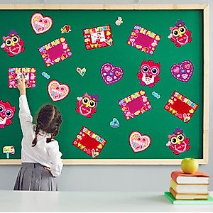 24 Packs Valentine’s Day Craft Kits for Kids Valentine’s Heart Owl Picture Frame DIY Art Craft Valentine’s Day Party Decoration Favor Home Classroom Game Activities