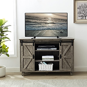 GOOD & GRACIOUS Sideboard for Livingroom, 50 inch Farmhouse TV Stand with Sliding Barn Doors, Sideboard Buffet 3-Tier Storage Cabinet for Kitchen