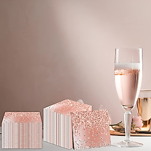 100 Pieces Rose Gold Birthday Napkins Pink Gold Birthday Party Decorations Supplies Pink Rose Gold Paper Disposable Napkin for Girls Women Diamond Theme Party Pink Rose Anniversary Wedding Party Favor
