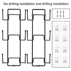 2 pack pot lid organizer rack for cabinet door/wall, no drilling adhesive wall/door mounted pot and pan lid holder, metal with powder coating, black