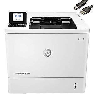 HP Laserjet Enterprise M607n Monochrome Printer with Built-in Ethernet, 1200 x 1200 dpi, 550-sheet Input Feeder, 55 ppm, 512 MB, 2.7-inch LCD with keypad, Bundle with JAWFOAL Printer Cable