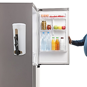 Grocery Plastic Bag Holder and Dispenser for Plastic Bags Wall Mount or Adhesive with 1 Roll Black Trash Bags Garbage Bags, Grocery Bag Holder Cabinet Bag Saver for Plastic Bags Kitchen (White)