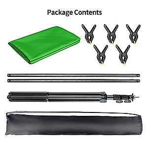 Hemmotop Green Screen Backdrop with Stand Kit for Photography 5x6.5ft, Chromakey Virtual GreenScreen Background Sheet for Zoom YouTube Video Studio Calls, with 5 Clamps